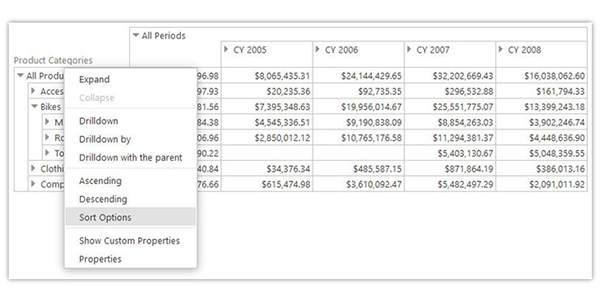 Ranet OLAP for HTML. Sorting Data in Pivot Table
